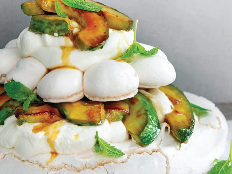 Pavlova with honey-caramelised GEM® avocado